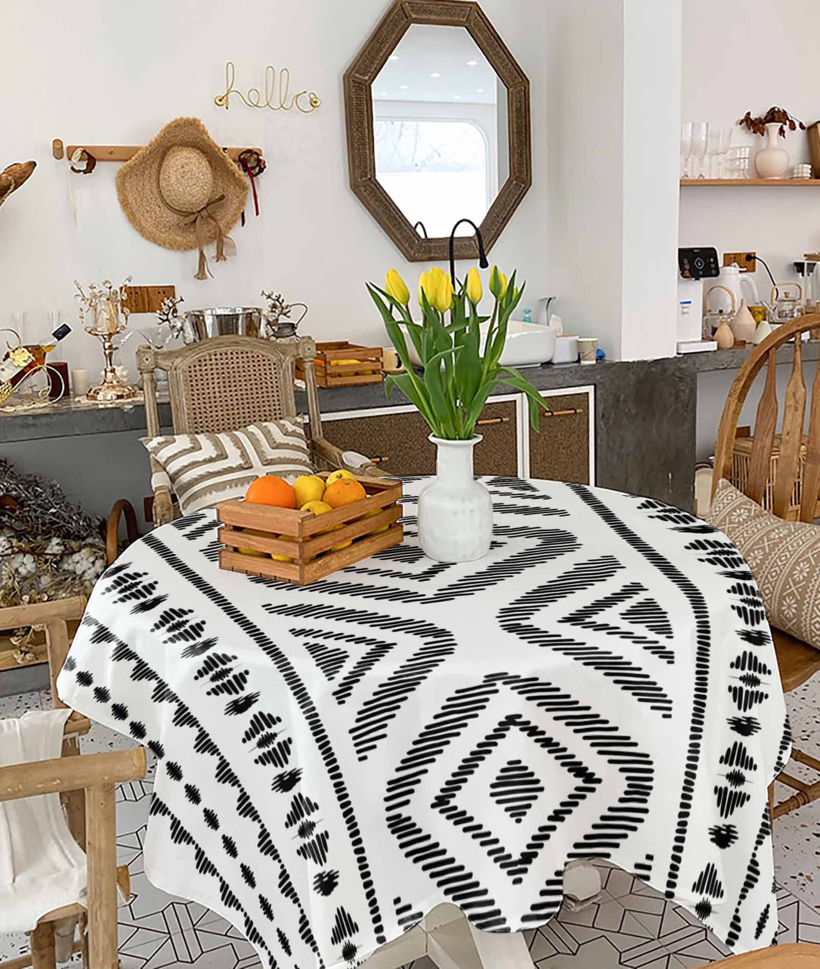 Black Boho Tablecloth Square Table Cloth 54x54, Waterproof Tablecloth ...