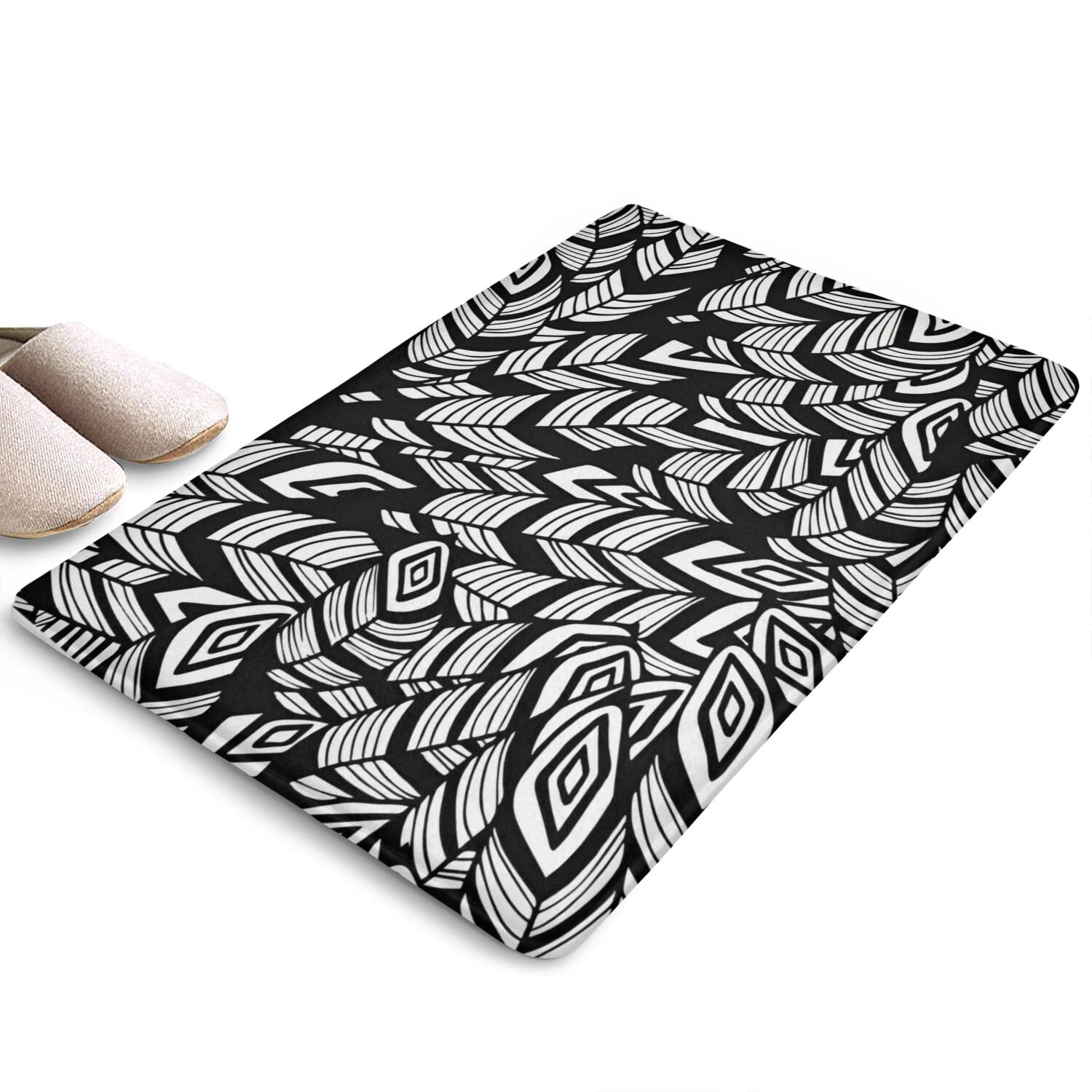 Black Boho Tribal Feathers Flannel Non Slip Door Rugs,Washable Door ...