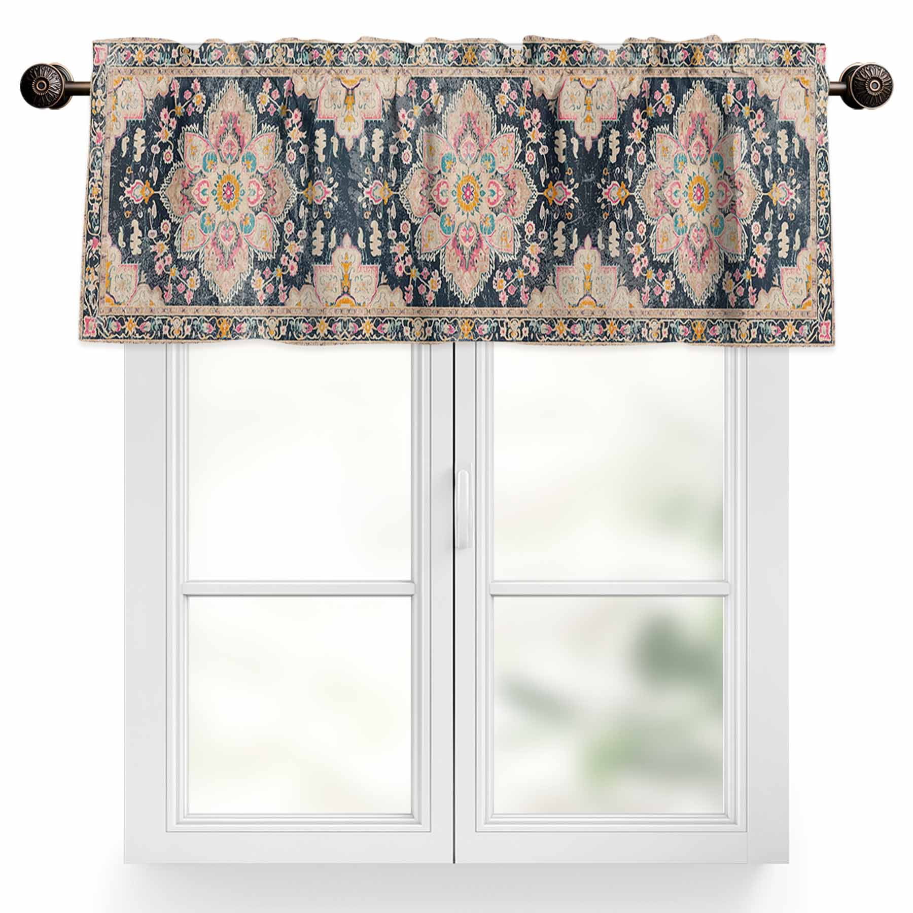 Black Boho Valances for Windows, 42 x 12in, Oriental Medallion Retro ...