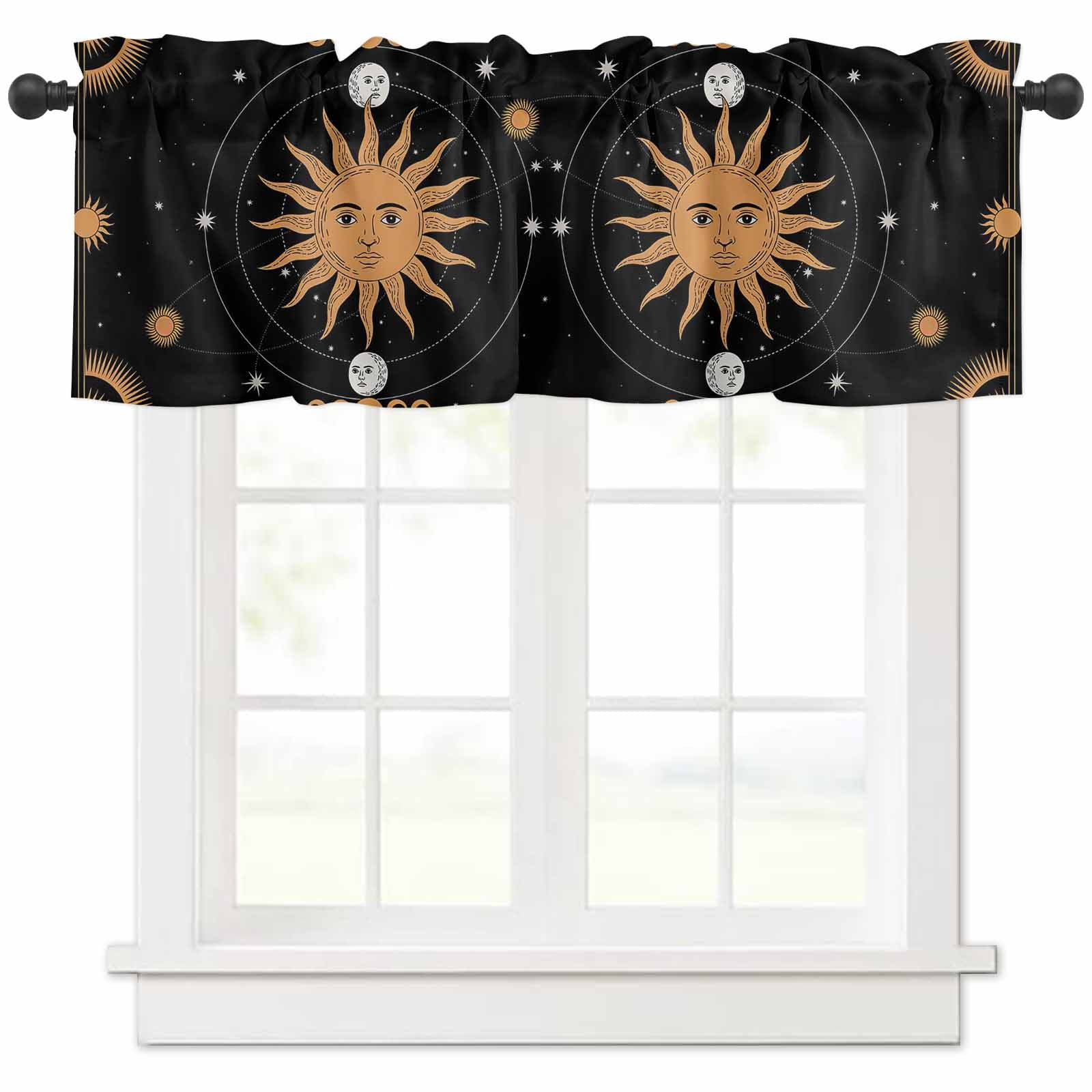 Black Boho Valances for Windows Farmhouse Kitchen Curtains Valances Rod ...
