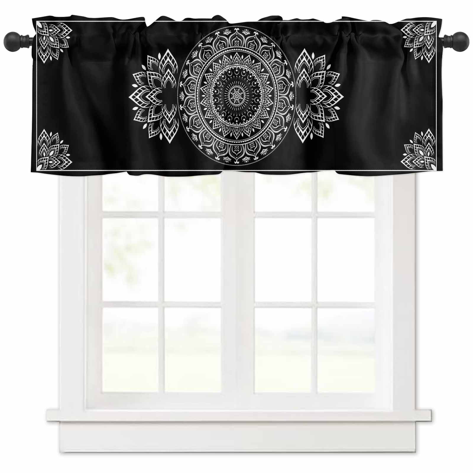 Black Boho Valances for Windows Farmhouse Kitchen Curtains Valances Rod ...