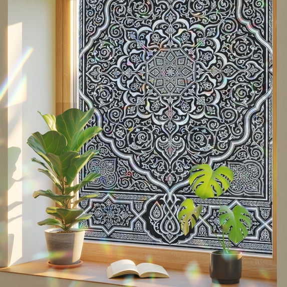 Black Boho Window Privacy Film Rainbow Static Cling Stain Glass Window ...