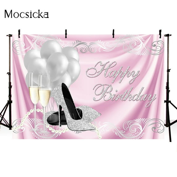 Black Bokeh Adult Happy Birthday Backdrop Pink Balloons Women Birthday Party Background Decor ...