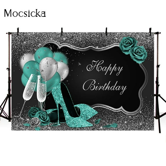 Black Bokeh Adult Happy Birthday Backdrop Pink Balloons Women Birthday ...