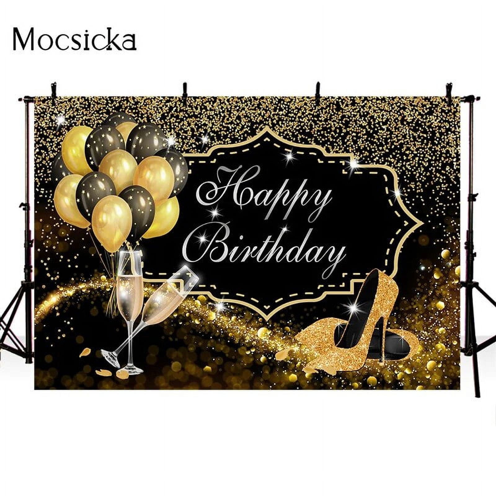 Black Bokeh Adult Happy Birthday Backdrop Pink Balloons Women Birthday ...