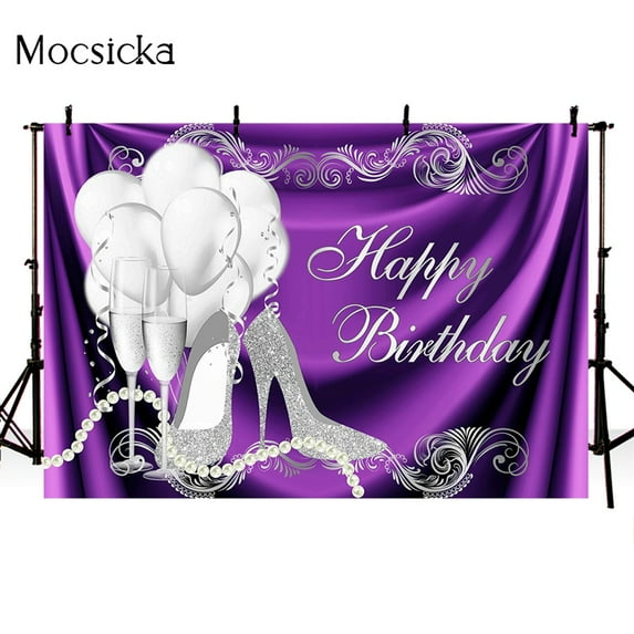 Black Bokeh Adult Happy Birthday Backdrop Pink Balloons Women Birthday Party Background Decor ...