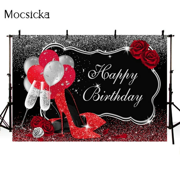 Black Bokeh Adult Happy Birthday Backdrop Pink Balloons Women Birthday Party Background Decor ...