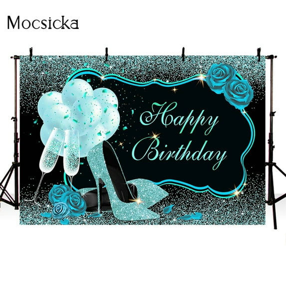 Black Bokeh Adult Happy Birthday Backdrop Pink Balloons Women Birthday Party Background Decor ...