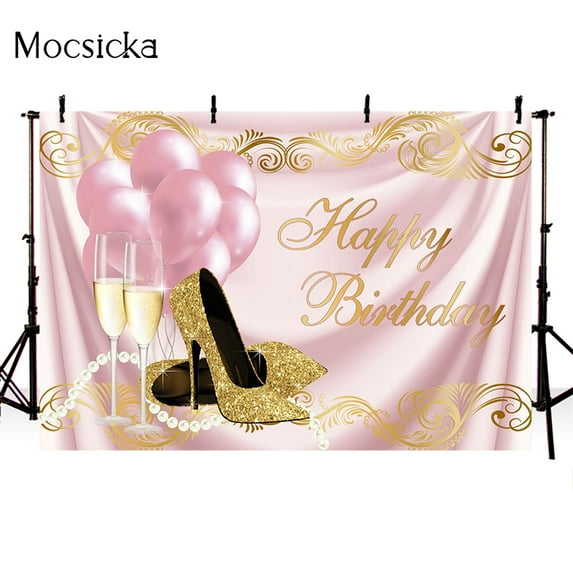 Black Bokeh Adult Happy Birthday Backdrop Pink Balloons Women Birthday Party Background Decor ...