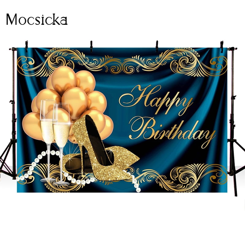 Black Bokeh Adult Happy Birthday Backdrop Pink Balloons Women Birthday Party Background Decor ...