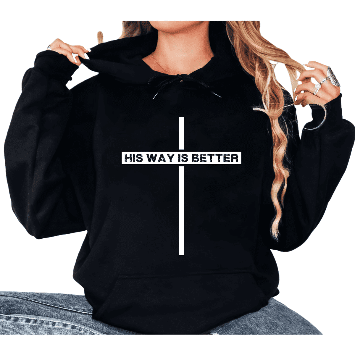 Black Bold Typography Linear Cross Print Hoodie Graphic Sweatshirt S ...