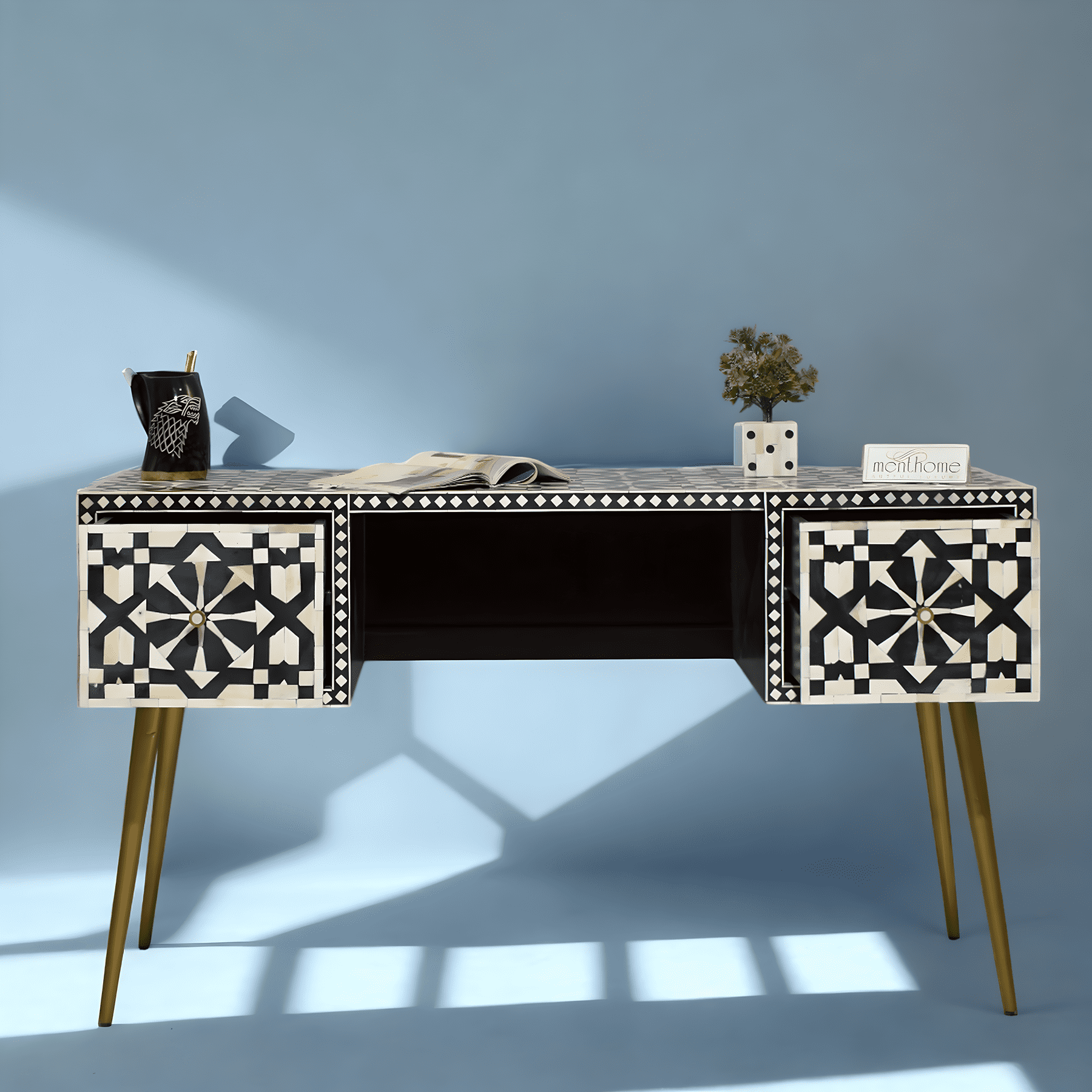 Black Bone Inlay 2-Drawers Moroccan Desk - Walmart.com