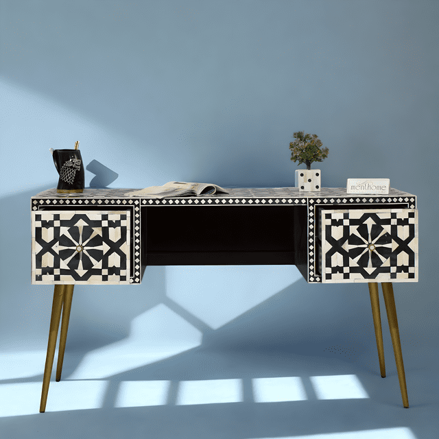 Black Bone Inlay 2-Drawers Moroccan Desk - Walmart.com