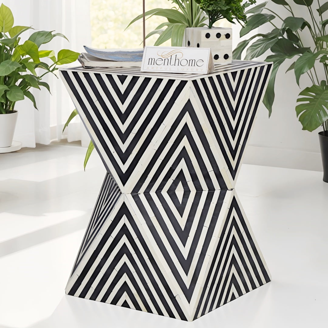 Black Bone Inlay Side Table Adorned in an Infinity Pattern - Walmart.com