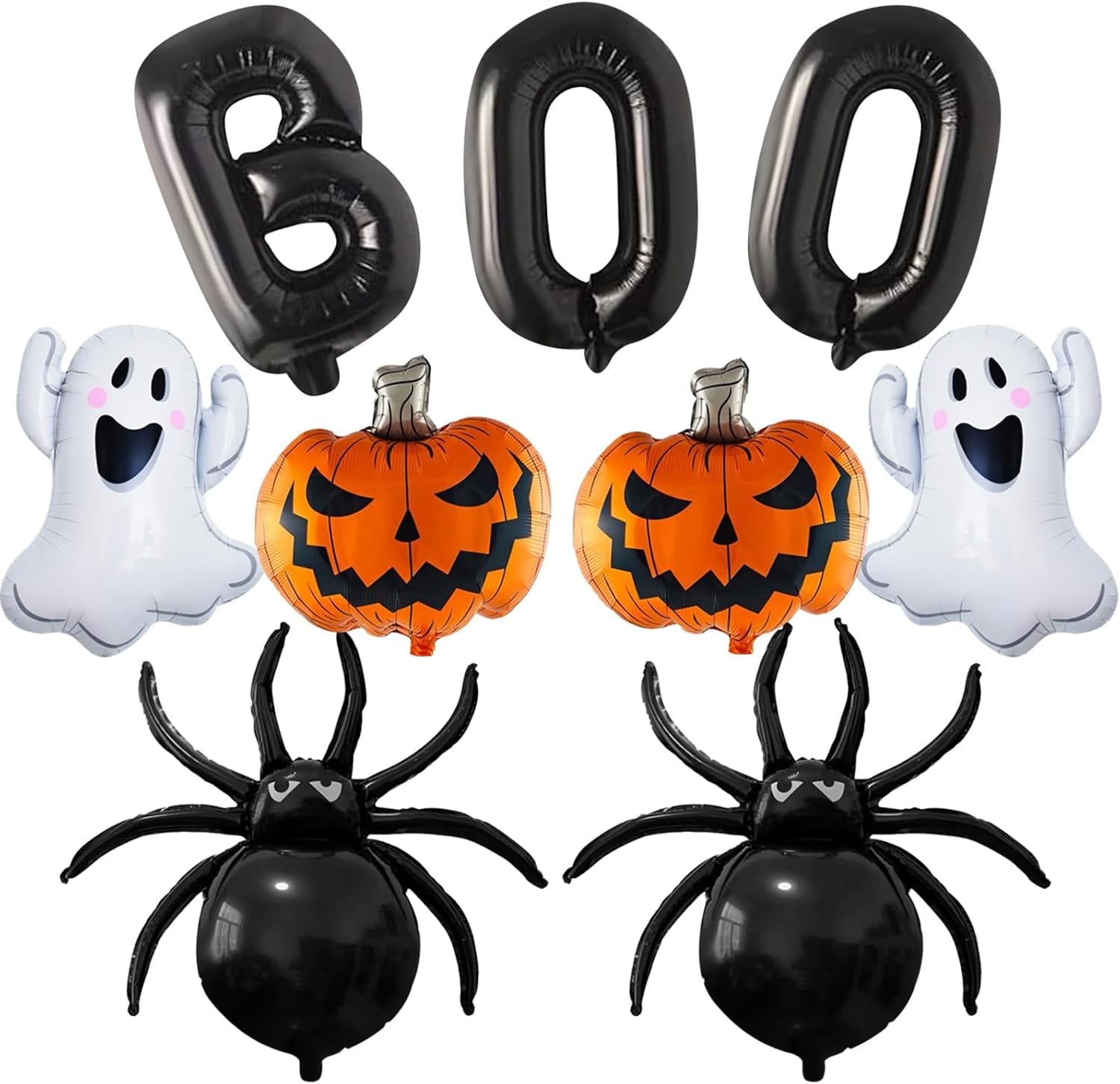 Black Boo Balloons Set 9Pcs - White Ghost, Black Spider, Orange Pumpkin ...