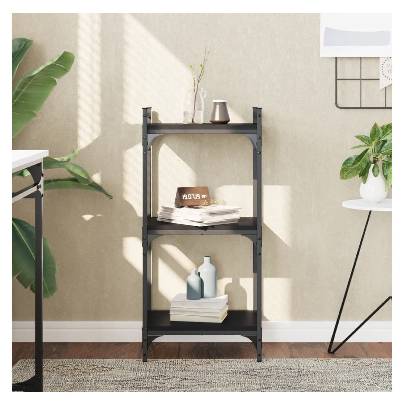 Black Bookcase, Engineered Wood Medium Shelves - Adjustable Feet ...