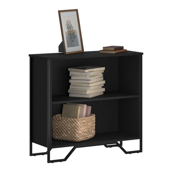Black Bookcase, Engineered Wood & Metal Frame - Medium Bookshelf for ...