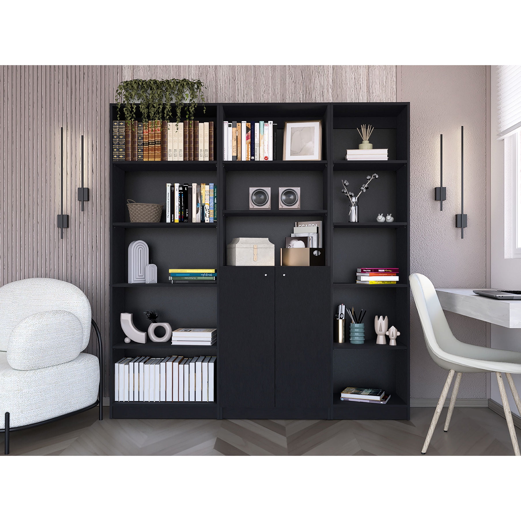 Black Bookcase Set with 4, XS and 2-Door Units | Versatile Storage for ...