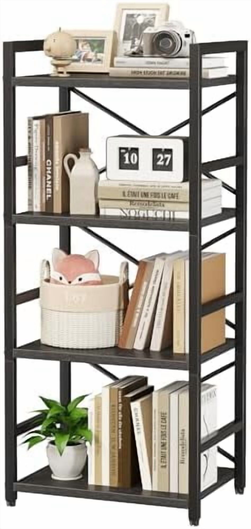 Black Bookshelf, 4 Tier Small Bookcase, Black Metal Small Bookcase ...