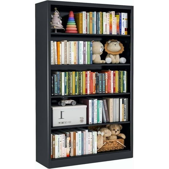 Black Bookshelf, 55” Adjustable Tall Metal Bookshelf, 5-Tier Toy ...