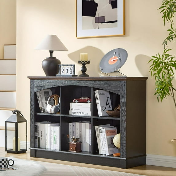 Black Bookshelf, 6-Cube Bookcase and Bookshelf, Wooden Storage Cabinet ...