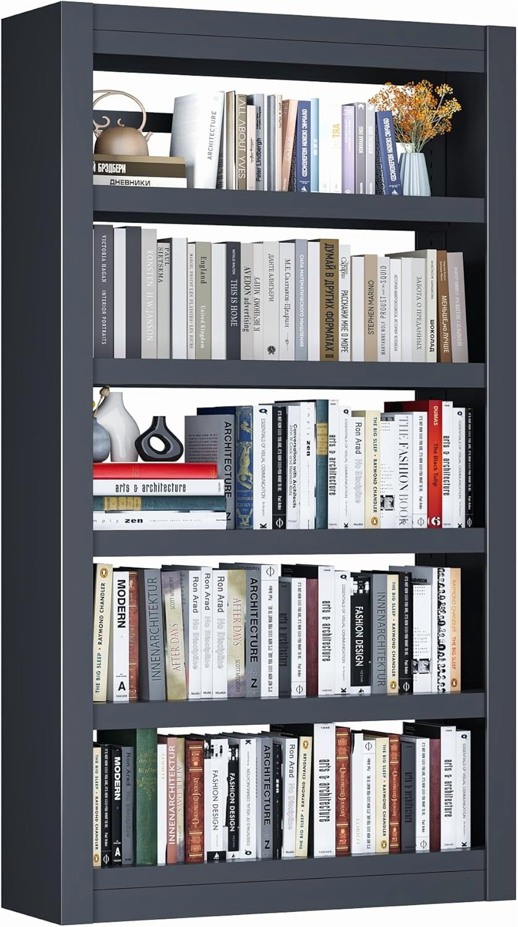 Black Bookshelf, 6 Tier Bookcase with Adjustable Storage Shelves, Metal ...