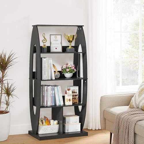 Black Bookshelf for Bedroom, Small Office 4 Tier Book Shelf with ...