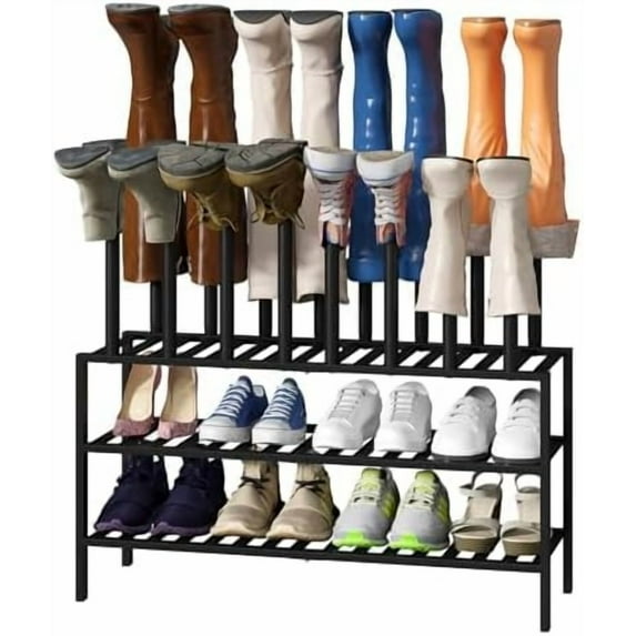 Black Boot Rack, Long Boot Rack Organizer Tall Boots with Shoe Rack for ...