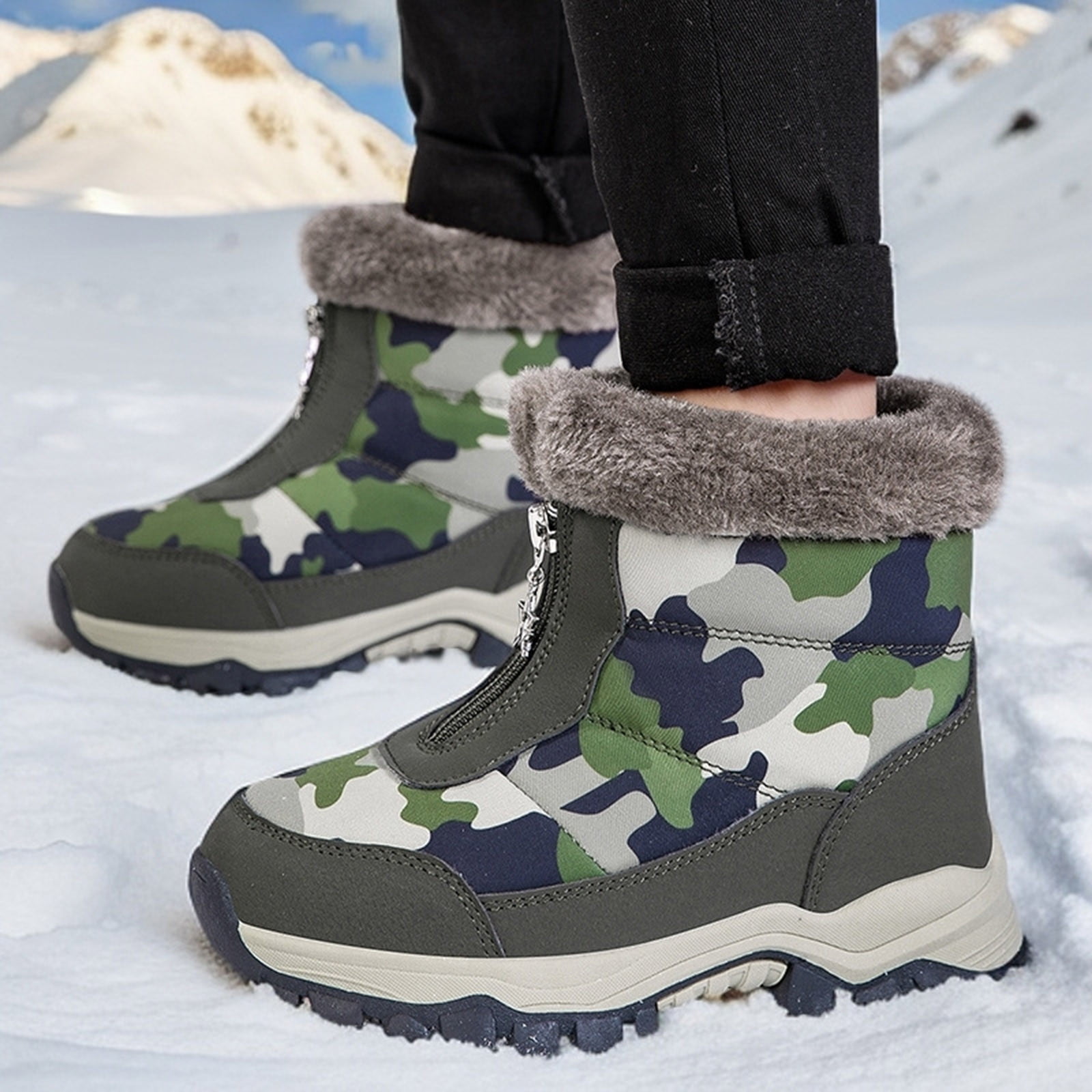 Black Booties,Kids Winter Shoes Outdoor School for Children Warm Snow ...