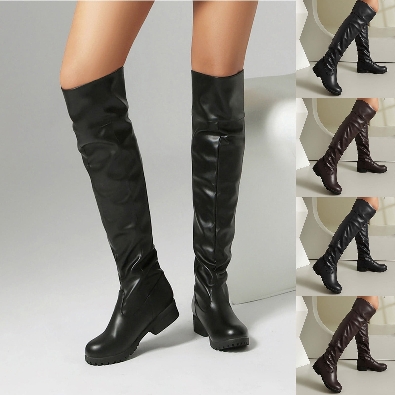 Black Booties TKYCMSUAKI Knee High Riding Combat Boots for Women, Goth ...
