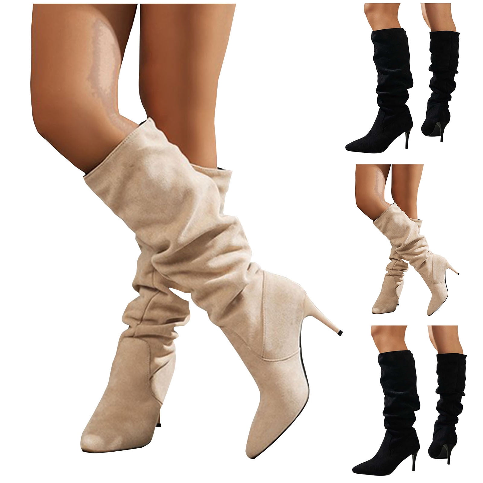 Black Booties TKYCMSUAKI Women's Tall Stiletto Heel Boots, Knee High ...