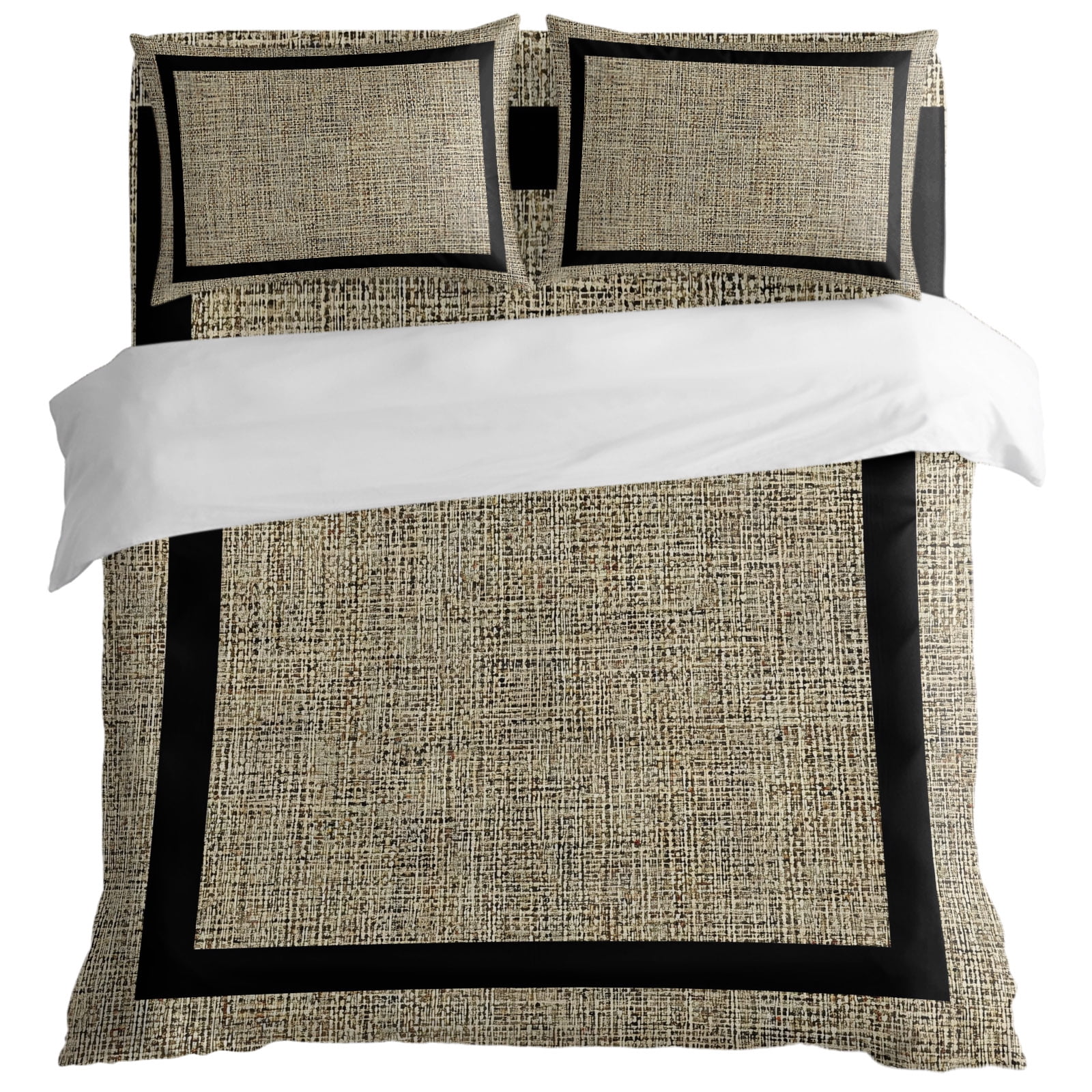 Black Border Duvet Cover Set Twin Size, Farmhouse Burlap Weave Texture ...