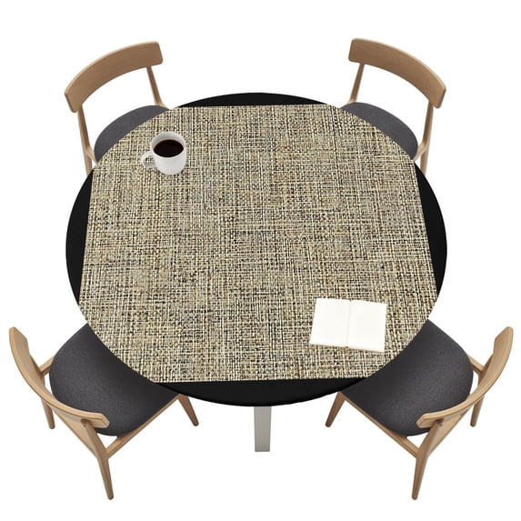 Black Border Round Fitted Table Cover Farmhouse Burlap Weave Texture ...