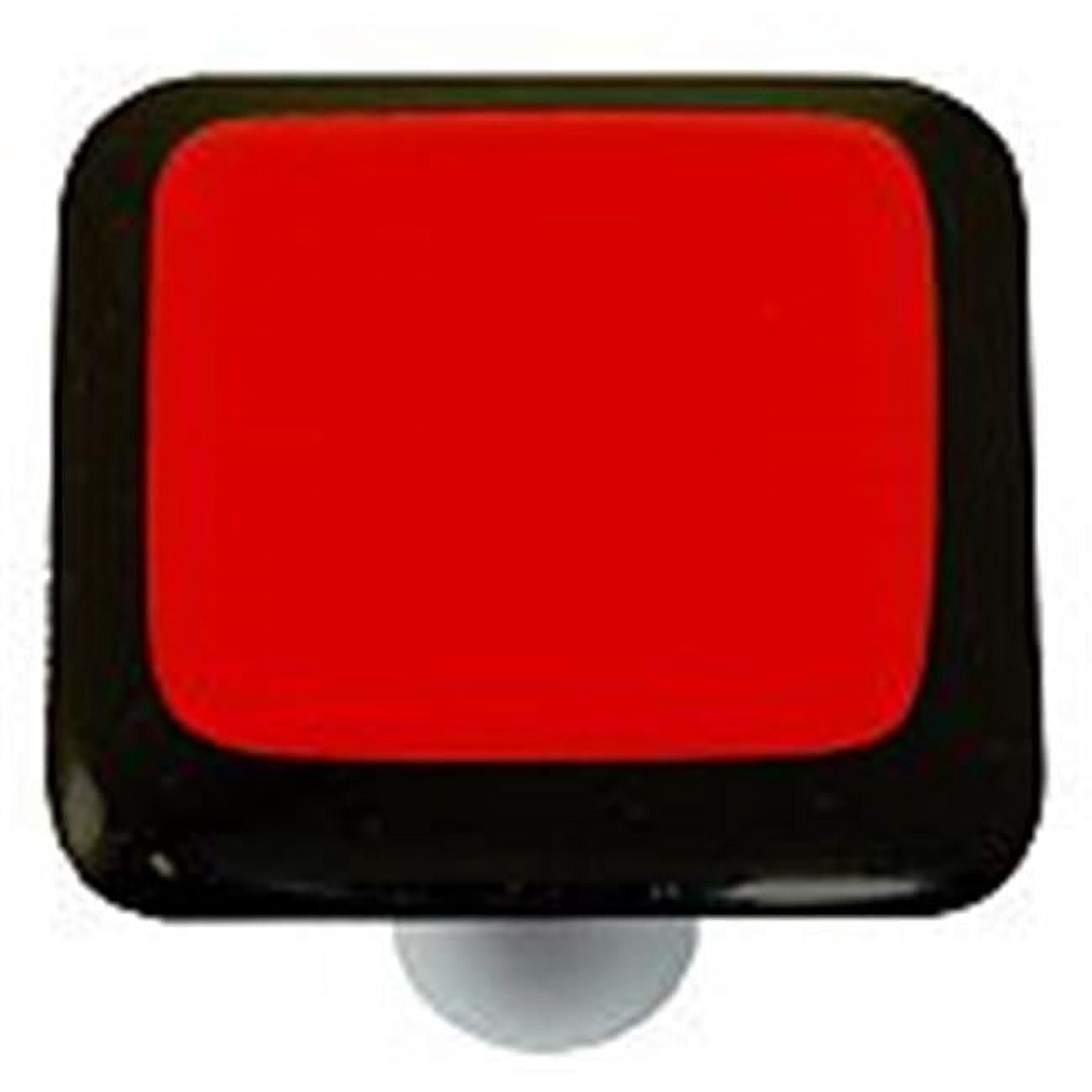 Black Border with Brick Red Square Glass Cabinet Knob - Aluminum Post ...