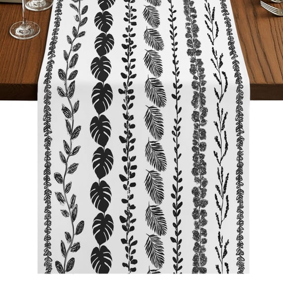 Black Botanical Burlap Cotton Table Runner 13x48 Inches Long, Summer ...
