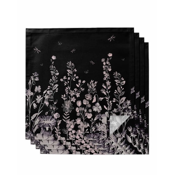Black Botanical Cloth Napkins Set of 4 Reusable Dinner Napkins ...