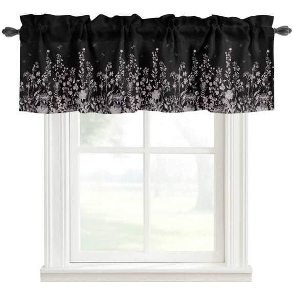 Black Botanical Farmhouse Short Window Curtain Valances, Dragonfly ...
