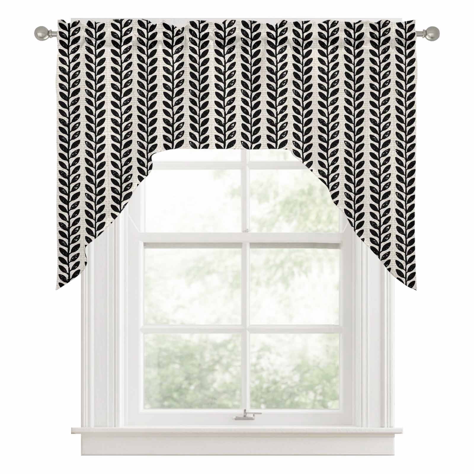 Black Botanical Kitchen Curtains Swag Valance for Windows/Bathroom/Cafe ...