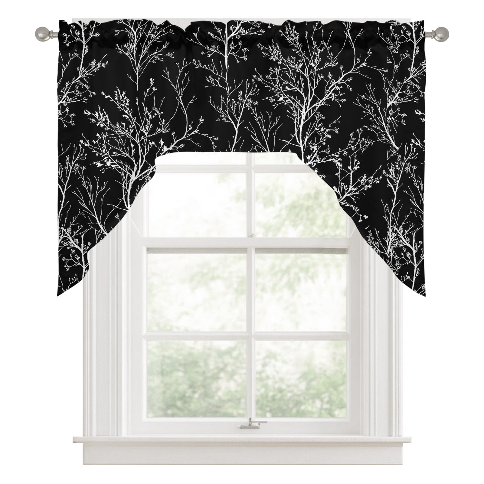 Black Botanical Kitchen Curtains Swag Valance for Windows/Bathroom/Cafe ...