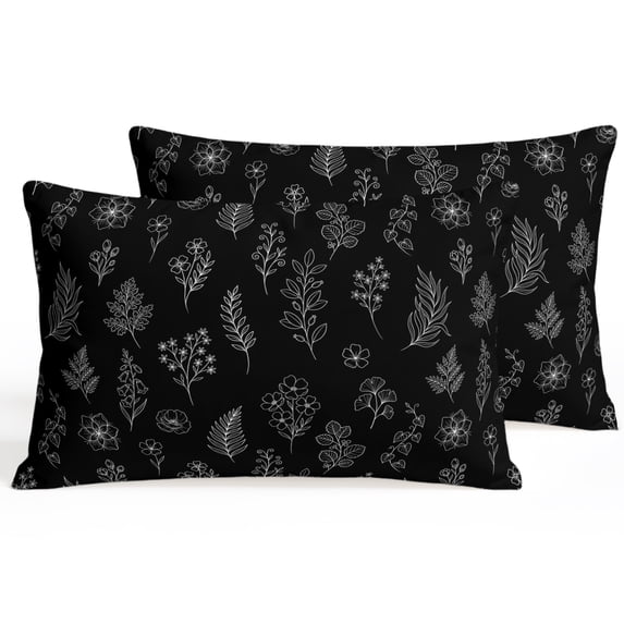 Black Botanical Lumbar Pillow Covers 12 x 20 Inch Pillow Covers Set of ...
