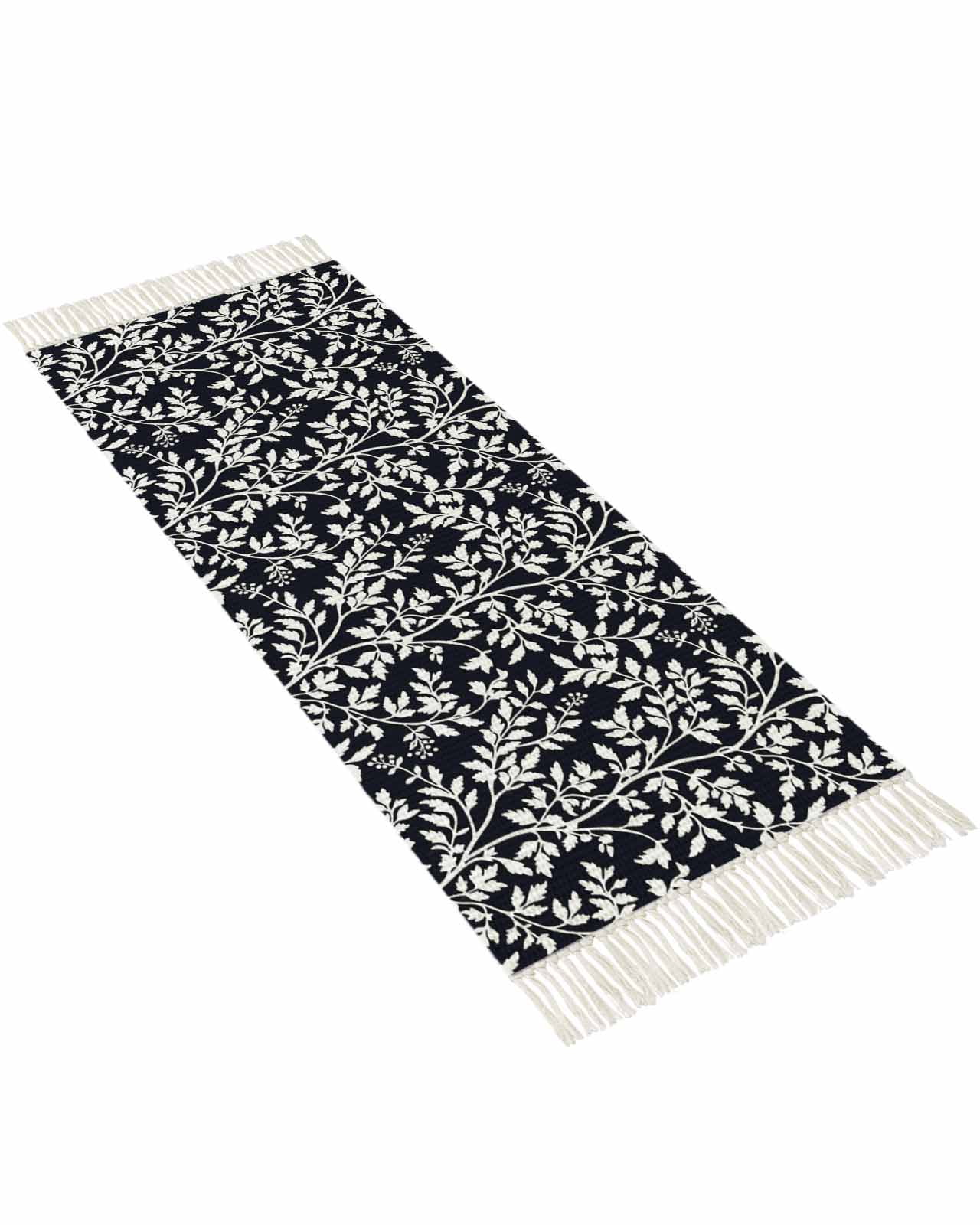 Black Botanical Rugs for Entryway 2'x5', Laundry Room Rug Washable ...
