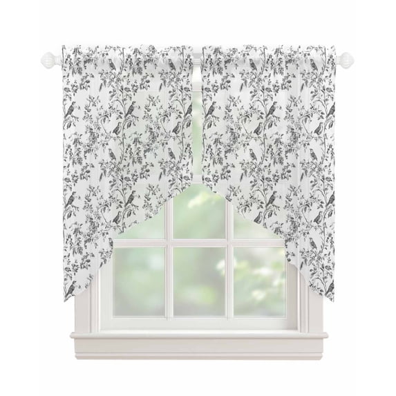 Black Botanical Swag Valances for Windows, Watercolor Birds Summer ...
