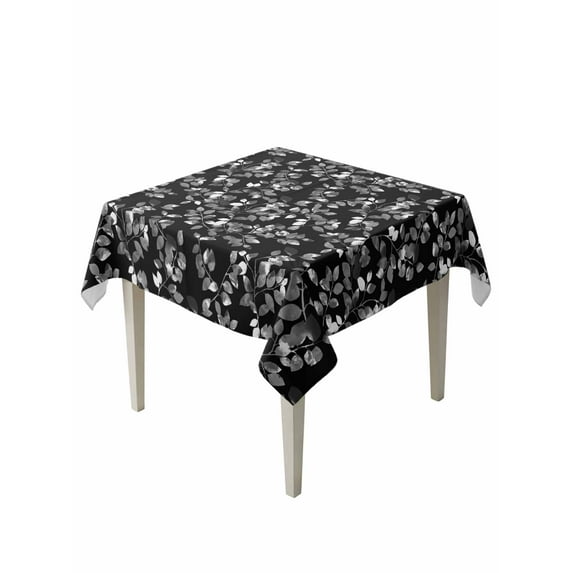 Black Botanical Table Cloth, Pastoral Spring Floral Classic Black ...