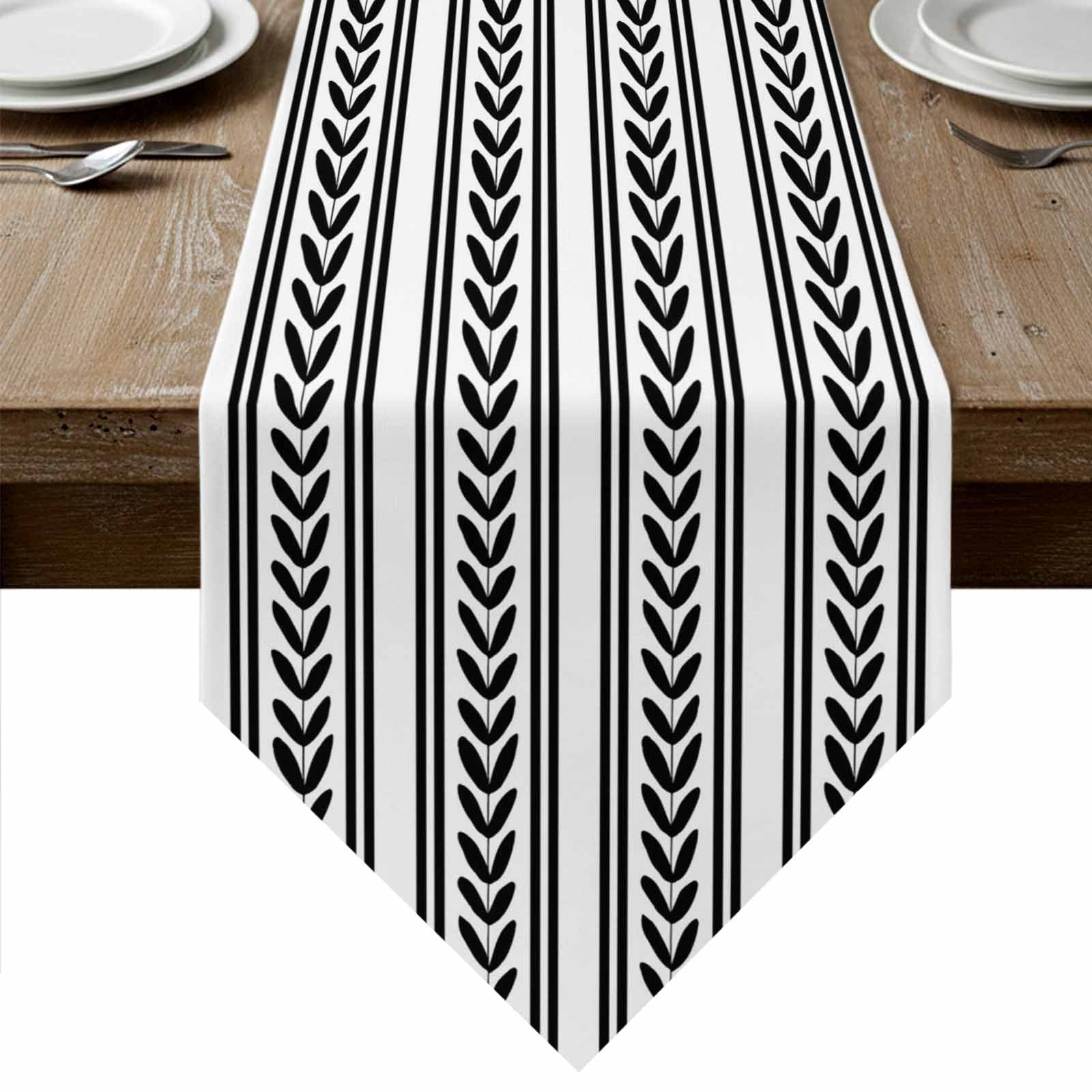Black Botanical Table Runner Linen Burlap Table Runner 90 Inches Long ...