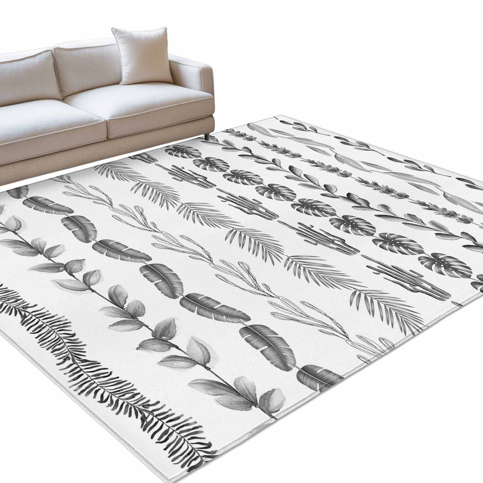 Black Botanical Washable Rug 6x9 Area Rug for Living Room Bedroom Non ...
