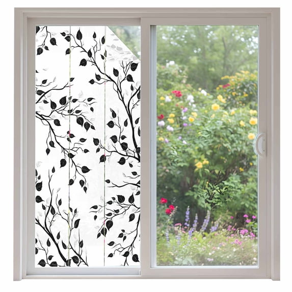 Black Botanical Window Privacy Film, Watercolor Summer Botanical Static ...