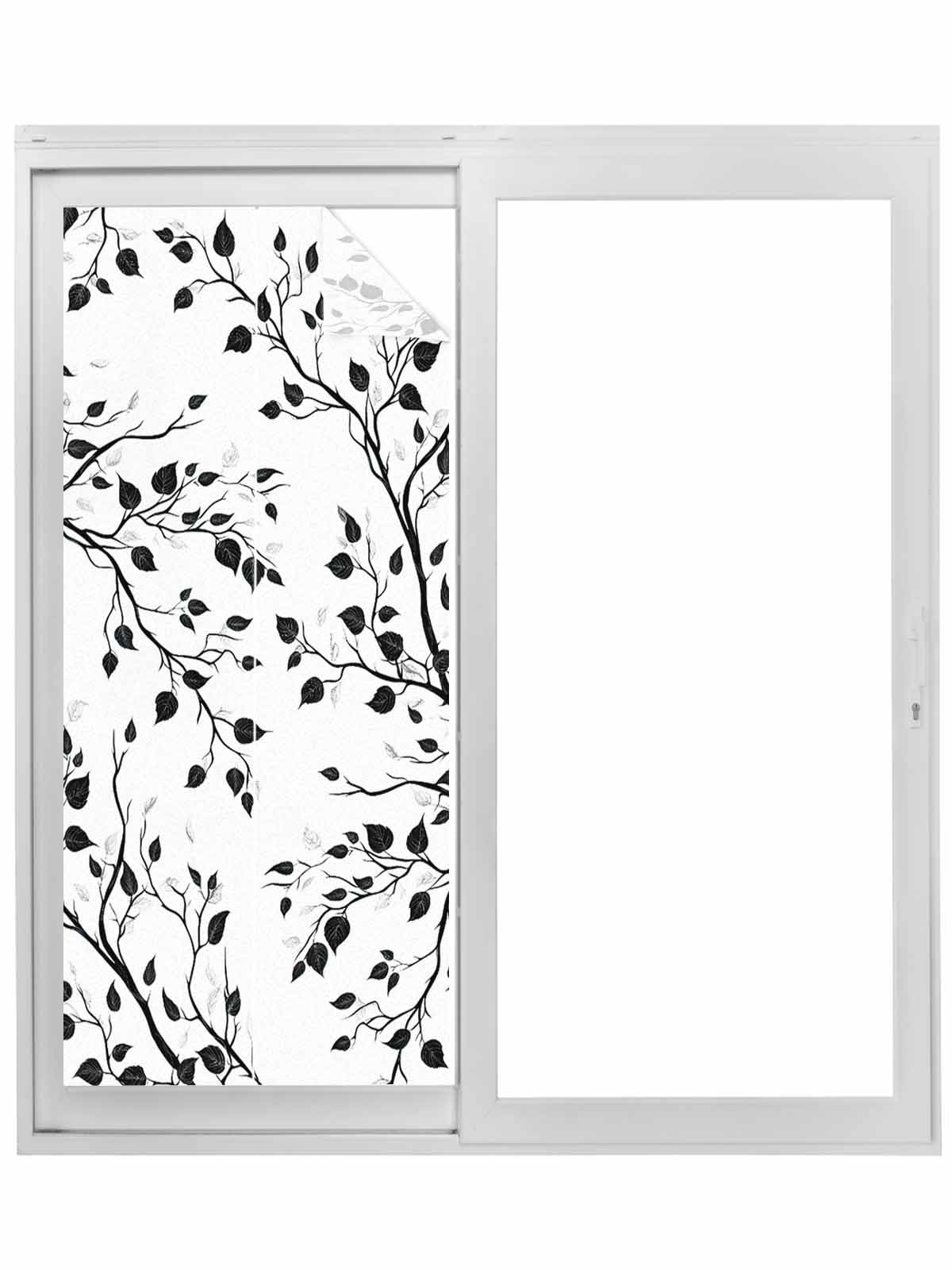 Black Botanical Window Privacy Film, Watercolor Summer Botanical Static ...