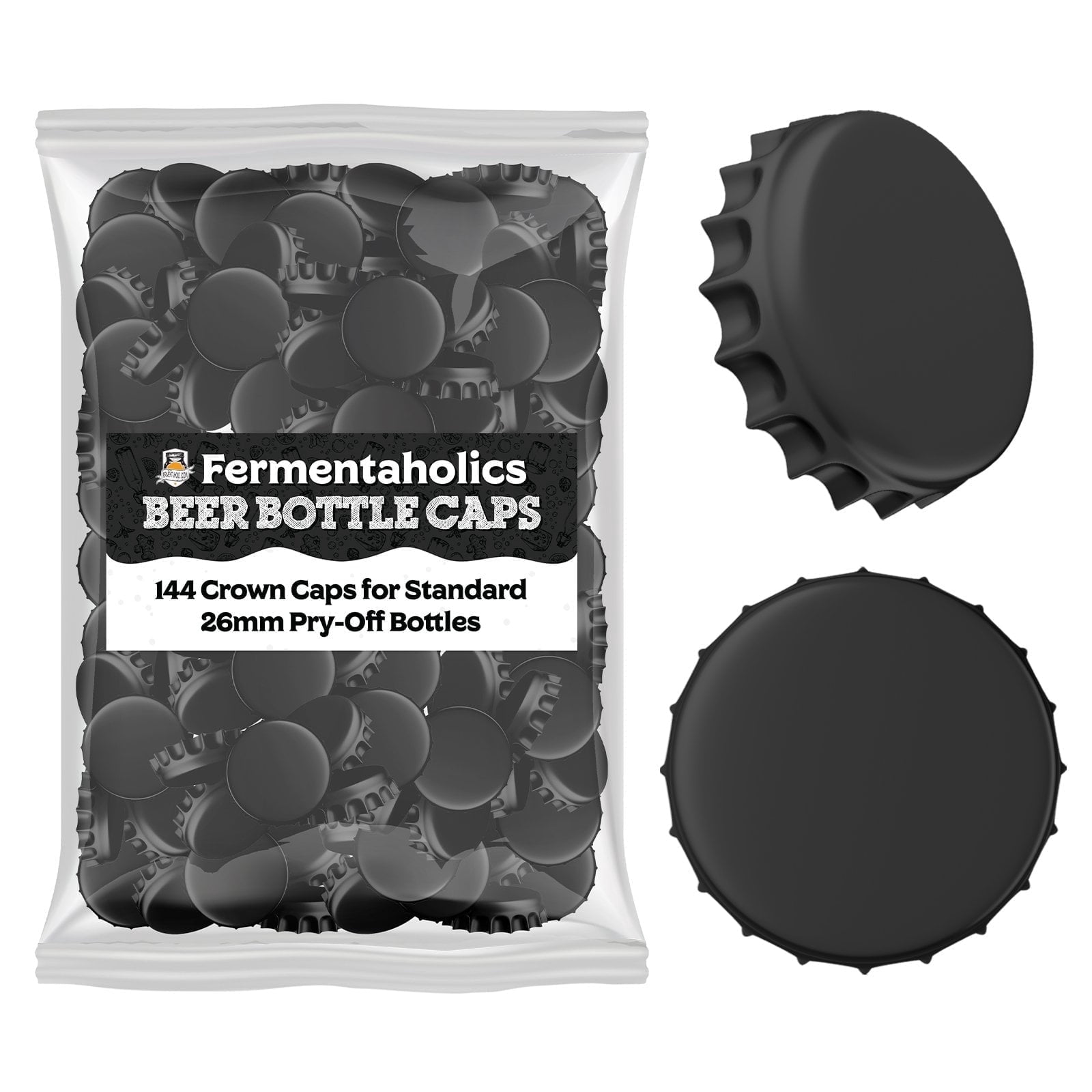 Black Bottle Caps - Oxygen Absorbing - Standard Size - 26 mm - Pry-Off ...