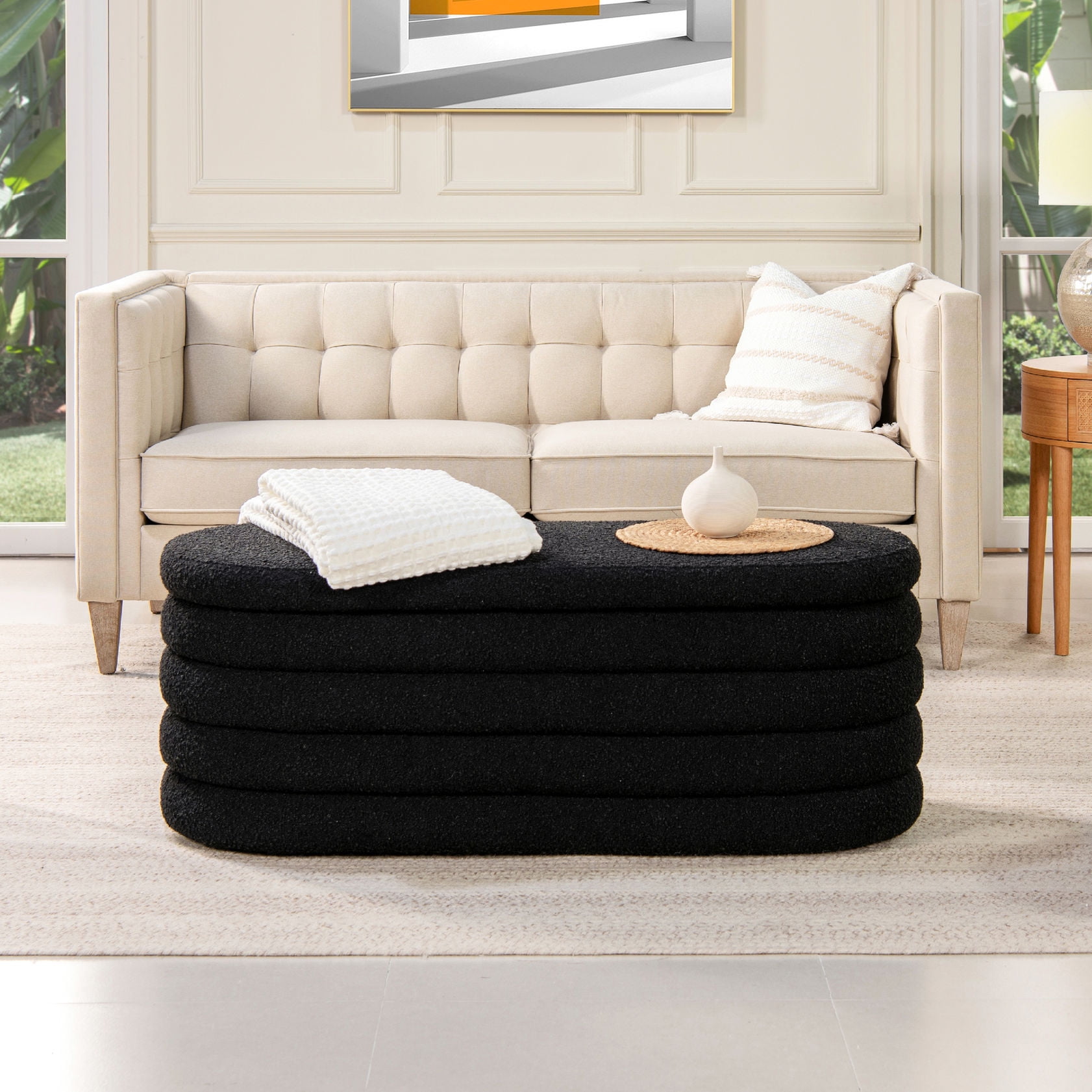 Boucle Upholstered Oval Storage Solution / Perfect for Home ...