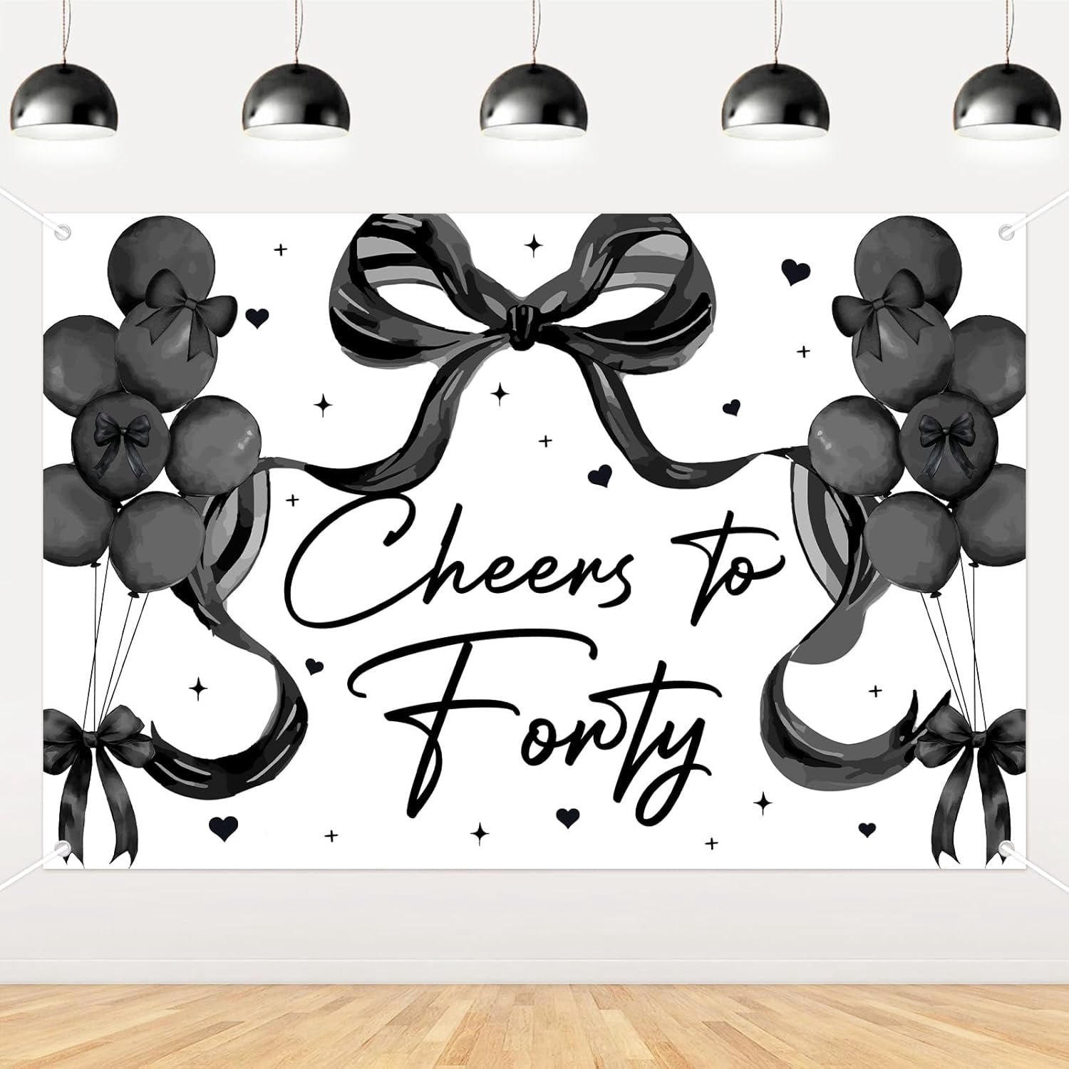 Black Bow 40th Birthday Decorations Backdrop Cheers 40 Years Background ...